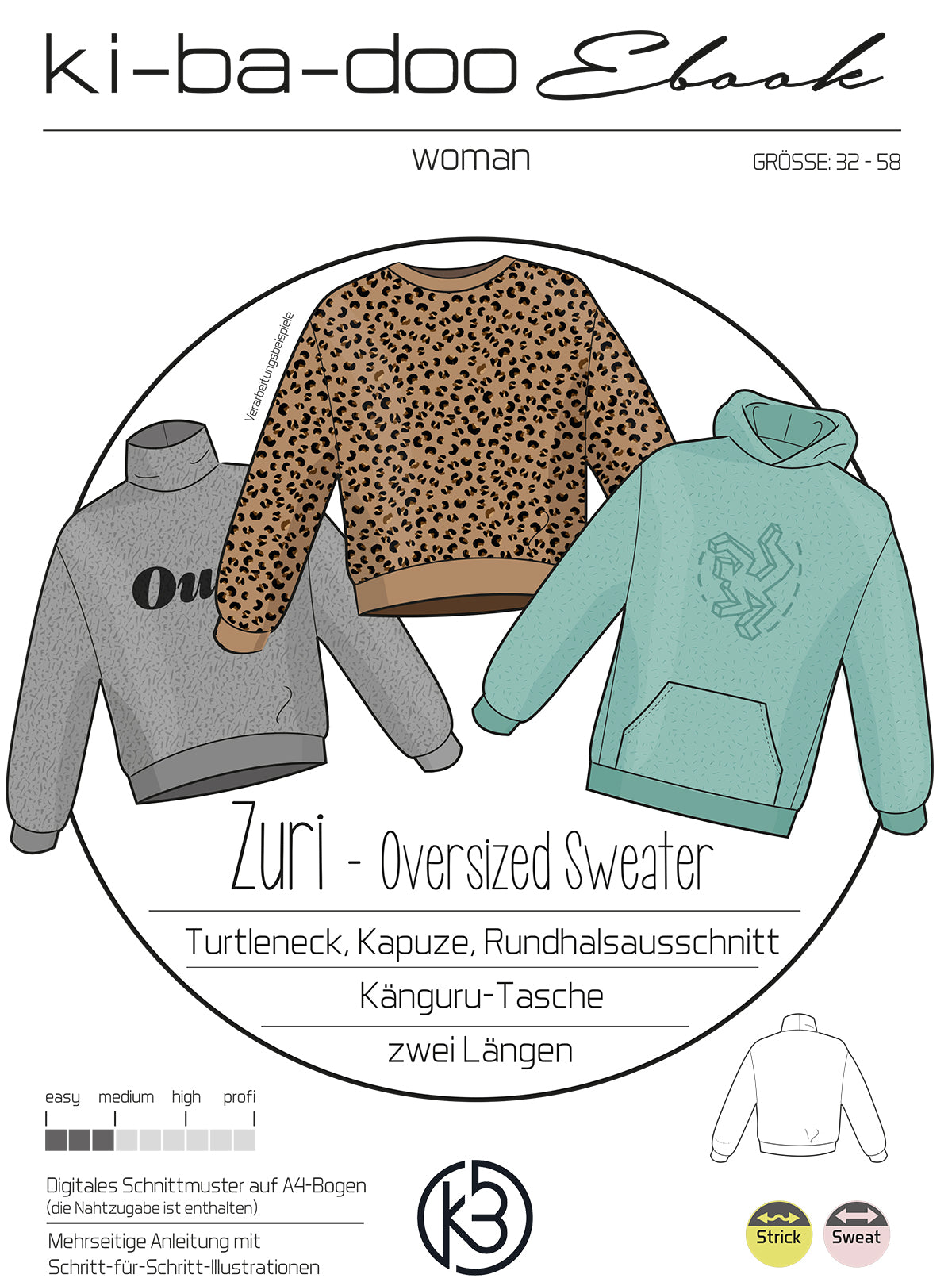 ebook Sweater Zuri | Größe 32-58 DIN A4 (optional plus DIN-A0) PDF zum ...