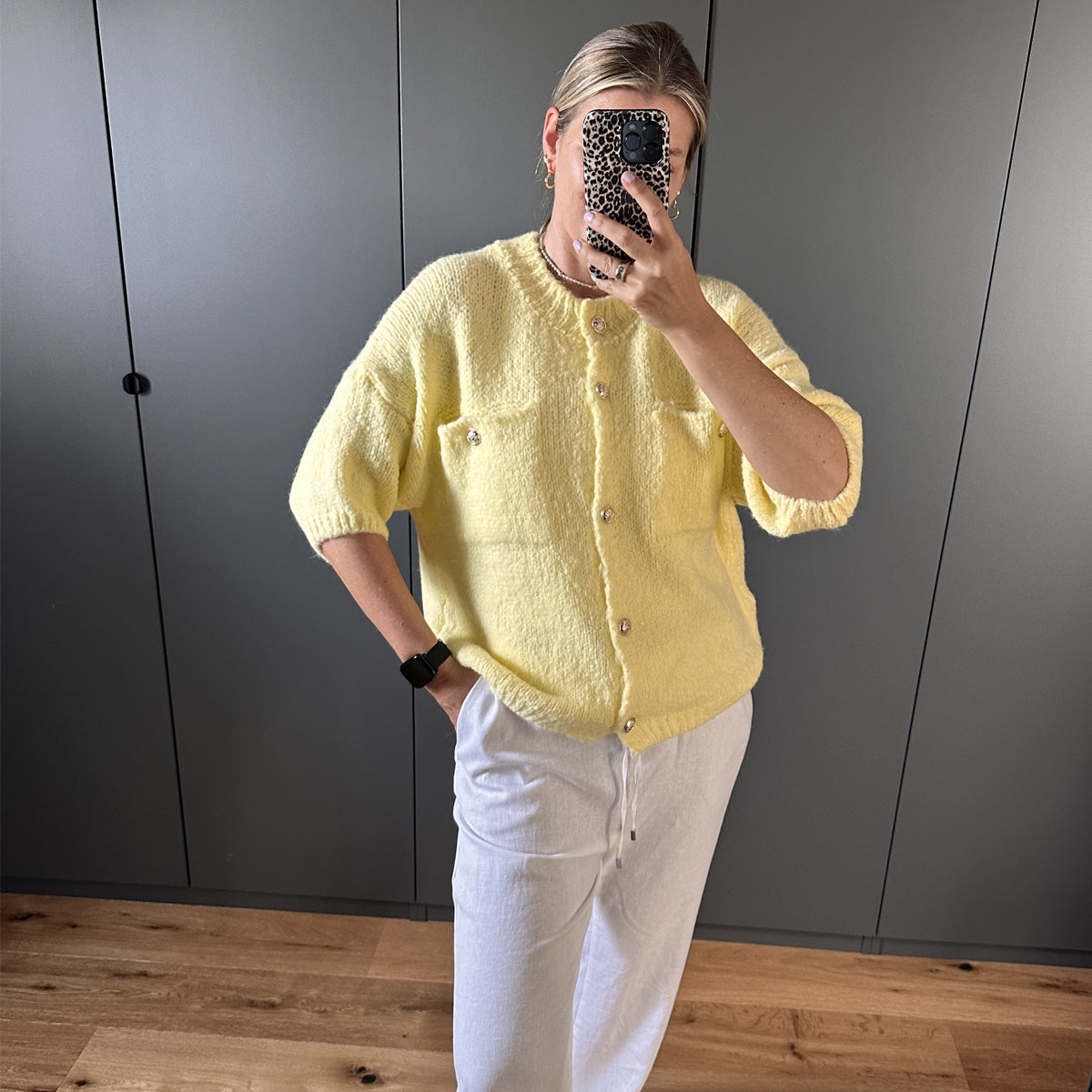 1/2 Arm-Cardigan mit goldenen Details-zitrone – ki-ba-doo